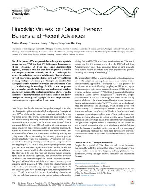 Pdf Oncolytic Viruses For Cancer Therapy Barriers And Recent Advances