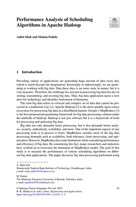 pdf performance analysis of scheduling algorithms in apache hadoop