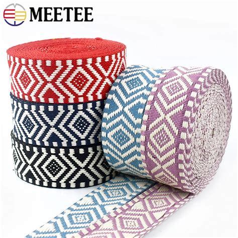 25meters Meetee 38mm Ethnic Jacquard Webbing Bag Strap Cotton Ribbon