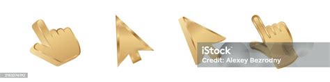 Click Cursor 3d Gold Icon Computer Mouse Pointer Golden Arrow Stock