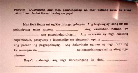 Solved Dugtungan Ang Mga Bakasalingguhit Na Patlang Panuto Dugtungan