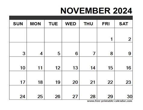 November 2024 Calendar Printable Free Pdf Mei Benedicta