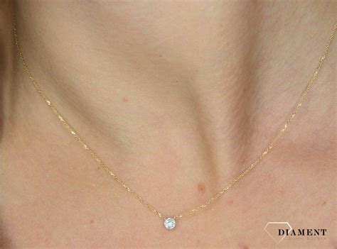 Złoty naszyjnik celebrytka DIAMENT 585 z diamentem 0 02 ct N08280 Y C