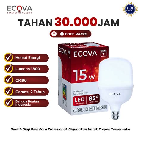 Jual Ecova Lampu T Bulb LED Lampu Bohlam Terang Hemat K Cool Daylight Putih Watt
