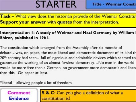 Aqa Gcse Germany Weimar Constitution Teaching Resources