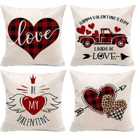 Valentines Day Pillow Cover 18x18 Inch Set Of 4red Heart Valentines
