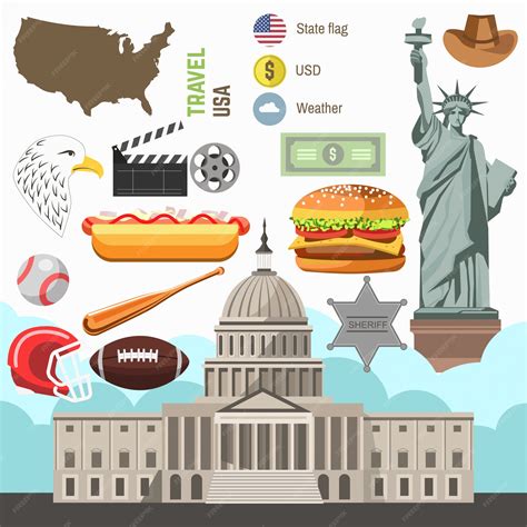 Premium Vector Usa Culture Symbol Set Europe Travel Direction Concept