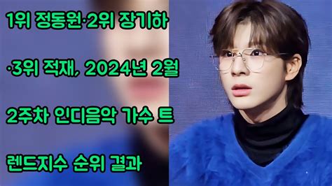 1위 정동원 ·2위 장기하·3위 적재 2024년 2월 2주차 인디음악 가수 트렌드지수 순위 결과 Youtube