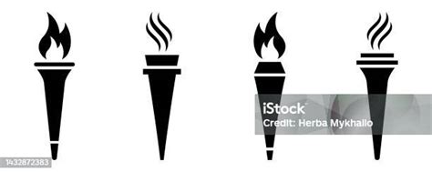 토치 및 화염 벡터 아이콘 세트 토치와 파이어 블랙 실루엣 상징 검은색에 대한 스톡 벡터 아트 및 기타 이미지 검은색 경기 스포츠 렌즈 플레어 Istock