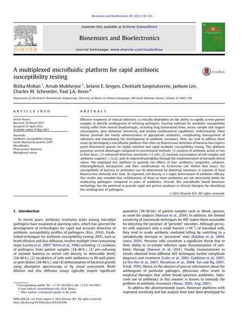 A Multiplexed Microfluidic Platform For Rapid Antibiotic Susceptibility
