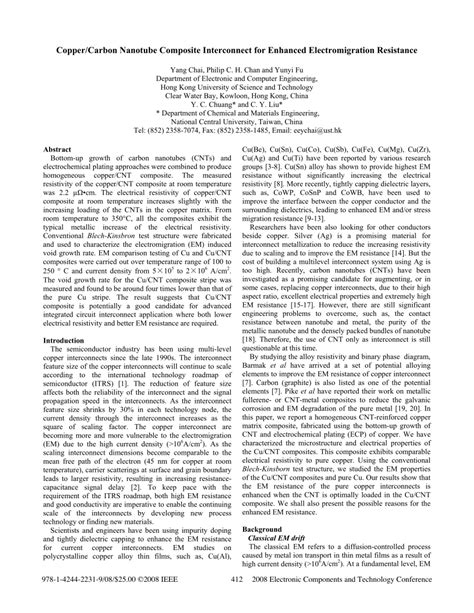 Pdf Coppercarbon Nanotube Composite Interconnect For Enhanced Electromigration Resistance