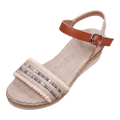 Nghnuifg Ladies Fashion Summer Cloth Open Toe Buckle Wedge Fashion