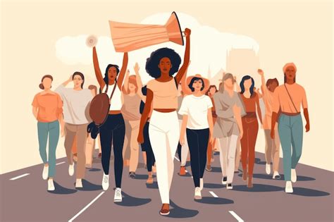 Premium Photo Flat Illustration Of Group Of Females Protesters Crowd