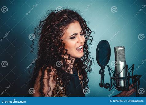 Singer Woman Lady Girl Singing With Microphone Singing Stock Image
