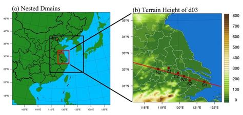 A Domain Configuration For The Wrf Chem Simulation B Topography Download Scientific