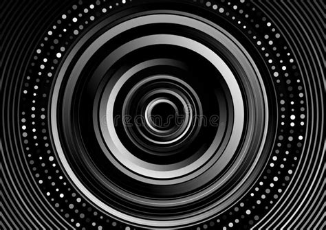 Black White Circular Lines And Dotted Lines Abstract Futuristic Tech Background Stock