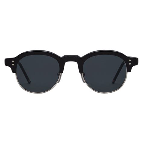 Thom Browne Acetate And Titanium Oval Sunglasses Black Silver