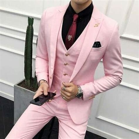 Men Suits Pink 3 Piece Slim Fit Formal Fashion Wedding Suit Etsy