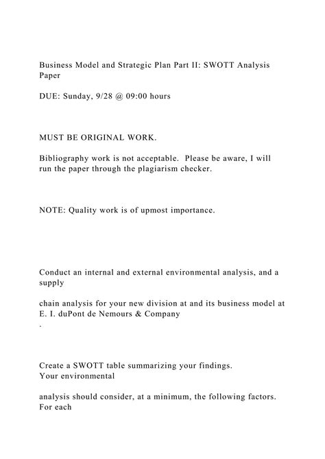 Business Model And Strategic Plan Part Ii Swott Analysis Paperdocx