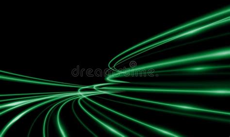 Abstract Green Light Fast Speed Curve Dynomic Motion On Black Background Vector Stock