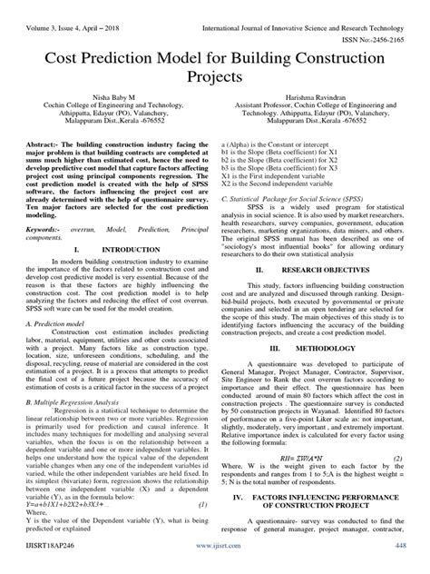 Cost Prediction Model For Building Construction Projects Pdf