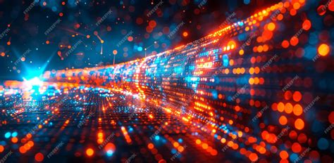 Digital Data Stream With Red And Blue Lights Premium Ai Generated Image