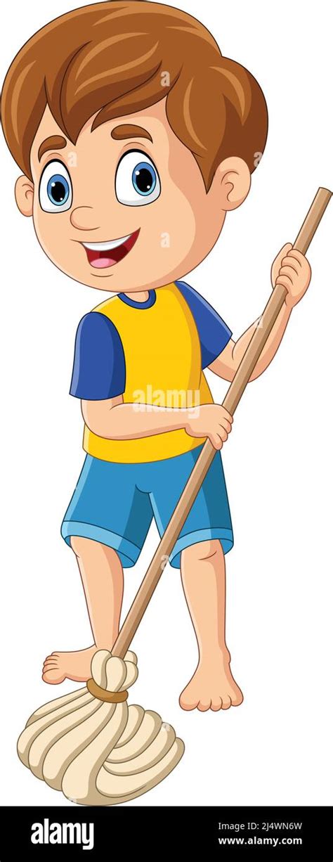 Cartoon Little Boy Mopping The Floor Stock Vector Image And Art Alamy