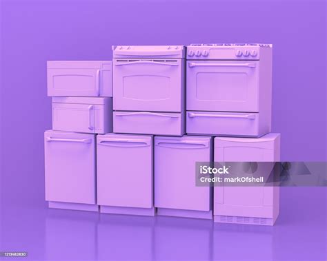 단색 단일 핑크 보라색 색상 객실 3d 렌더링의 주방 가전 제품 0명에 대한 스톡 사진 및 기타 이미지 0명 가사 집안일