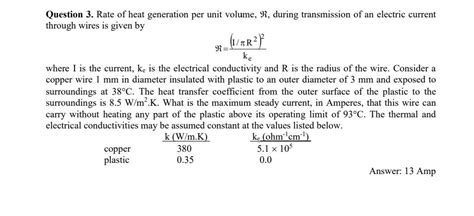 Solved Question 3 Rate Of Heat Generation Per Unit Volume