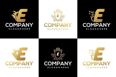 크리 에이 티브 황금 럭셔리 편지 E 로고 디자인 서식 파일 세트 프리미엄 벡터