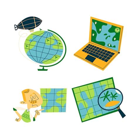 Colección de pegatinas de geografía de dibujos animados retro Vector