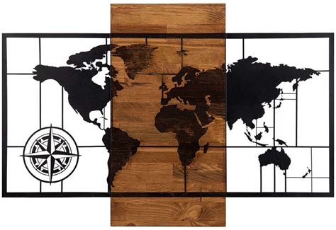 Décoration Murale En Métal Et Bois Mappemonde