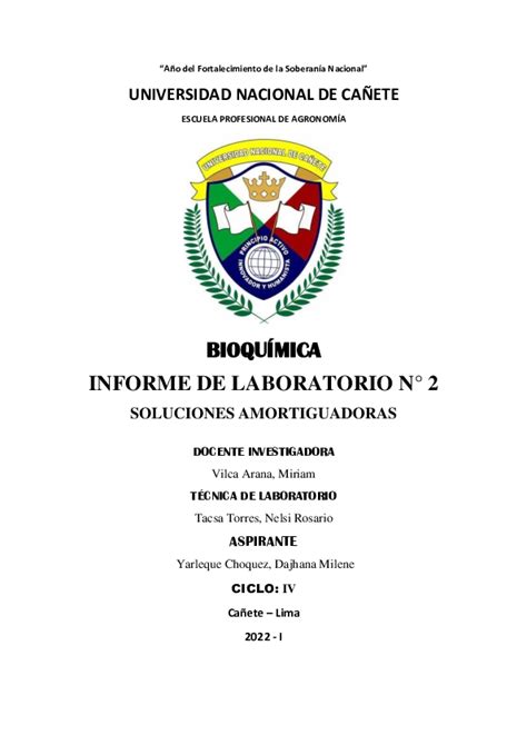 Pdf Informe De Laboratorio N2 Soluciones Amortiguadoras