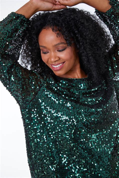 Petite Sequin Shift Dress In Green Roman UK