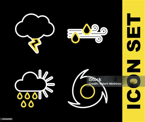 風と雨竜巻曇り太陽と嵐のアイコンを設定しますベクトル しずくのベクターアート素材や画像を多数ご用意 しずく じょうご アイコン