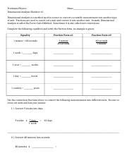 Dimensional Analysis 11 Docx Freshmen Physics Dimensional Analysis Handout 1 Name Dimensional