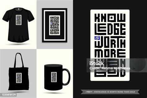 트렌디 한 타이포그래피 인용 동기 부여 Tshirt 지식은 인쇄금보다 더 가치가있다 수직 디자인 템플릿 포스터 머그컵 토트 백