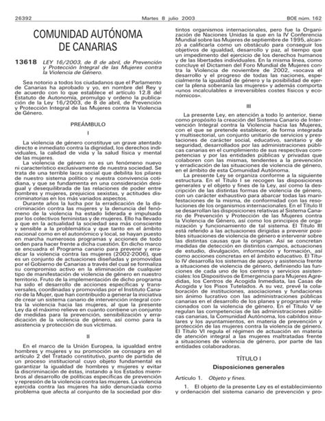 Ley 16 2003 De 8 De Abril De Prevenci N Y Protecci N Integral De Las