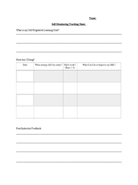 Self Monitoring Tracking Sheet Word Pdf