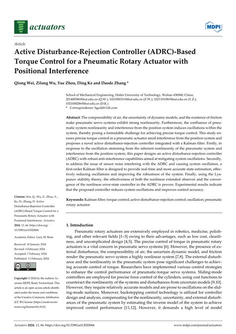 Pdf Active Disturbance Rejection Controller Adrc Based Torque