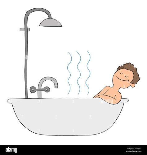 Homme De Dessin Animé Prend Un Bain Dans La Baignoire Et Est Très