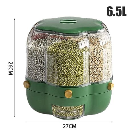 Livingandhome Food Grain Storage Container 6 Grids Rotating Storage C