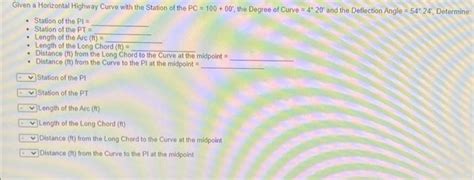 solved given a horizontal highway curve with the station of