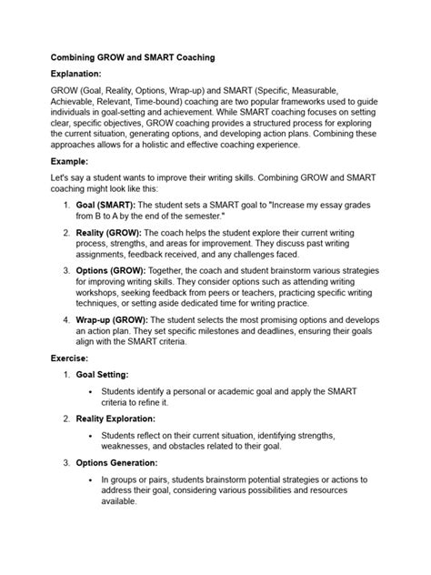 Combining Grow And Smart Coaching Pdf Goal Goal Setting