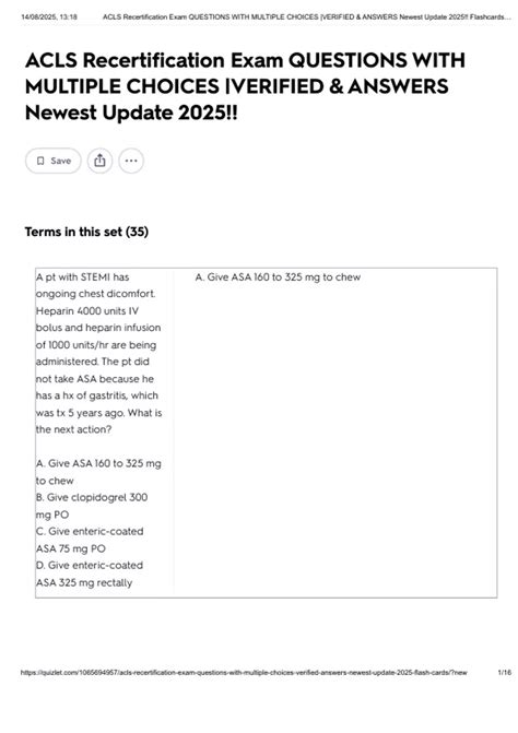 Acls Recertification Exam Questions With Multiple Choices Verified And Answers Newest Update 2025