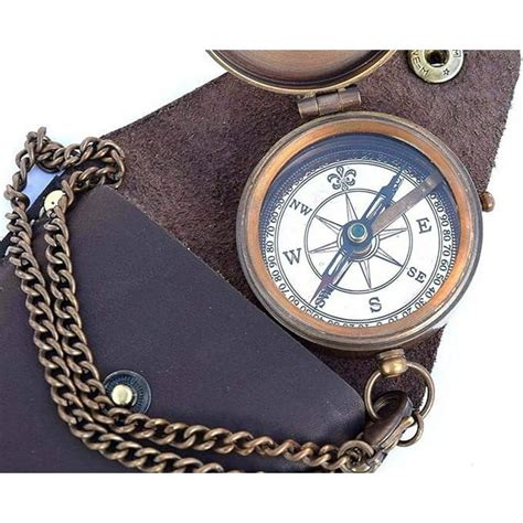 Engravable Compass Nautical Pocket Brass Compass With Leather Carry
