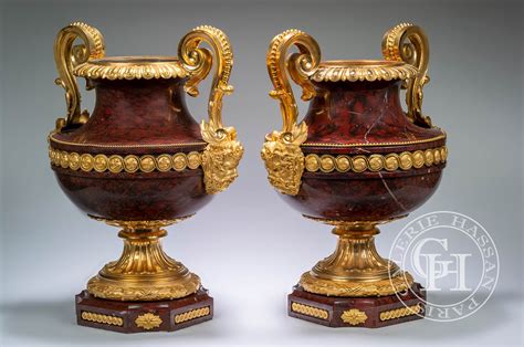 Pair Of Red Griotte Marble Baluster Vases After Dasson Henry Galerie