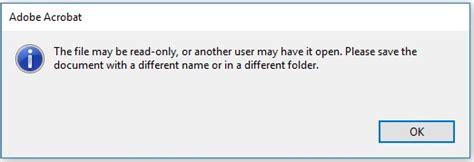 Adobe Error Message Stating The File May Be Read Only Or Another