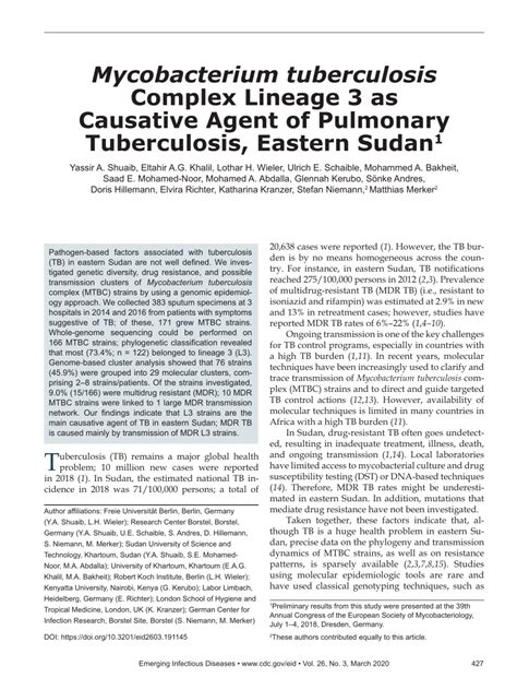 Pdf Mycobacterium Tuberculosis Complex Lineage 3 As Causative Agent