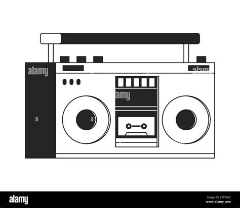 1980s Cassette Boombox Black And White 2d Line Cartoon Object Stock